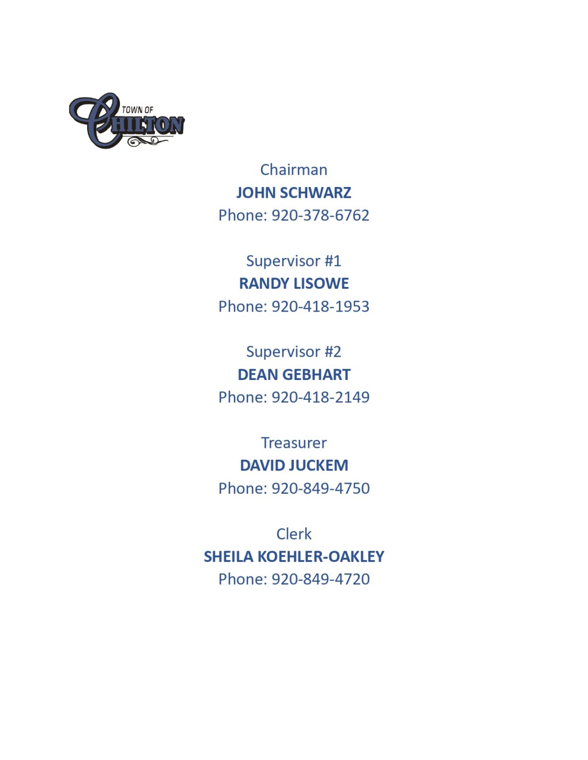 Town Board & Staff – Town of Chilton, Calumet County, WI